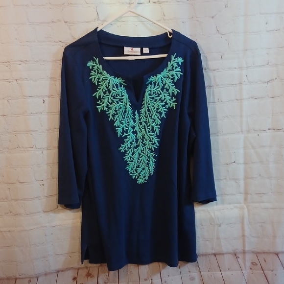 Quacker Factory | Tops | Quacker Factory Vintage Navy Tunic Top With ...